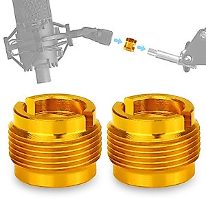 2 PCS Gold Colour Adapter for HyperX QuadCast Mic, Blue Yeti, Rode, Razer, Shure and Most USB Microphone, Shock Mount, Boom Arm Screw Thread Adapter 5/8" Male to 3/8" Female Screw Adapter by YOUSHARES