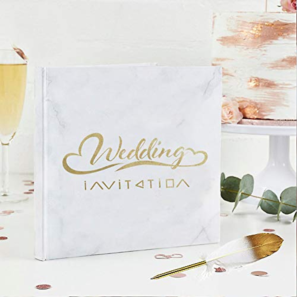 Cheerland Feather Signature Pens Ballpoint Pen for Party Reception Wedding Party Guest Book Ceremony Bridal Baby Shower Anniversary Graduation Event Party Favors (Gold/White)