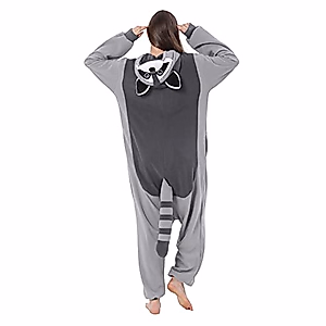 BDZaigozaiwu Adult Raccoon Onesie Pajamas Unisex Animal Cosplay Costume Kigurumi Onesies Halloween Sleepwear Christmas Jumpsuit Grey