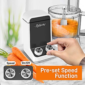 NutriChefKitchen Multipurpose 12 Cup Food Processor - Ultra Quiet 600 Watt Powered Electric & Vegetable Chopper w/Pre-set Speed Function for Easy Prep 6 Attachment Blades NCFP8.7, Black, White