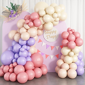 Purple Pink Balloon Garland Arch Kit Nude White Double Stuffed Balloons Cream Blush White Sand Latex Balloons Peach Pastel Light Purple Dusty Pink Balloon Birthday Party Decoration Boho Wedding