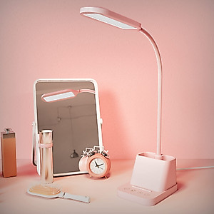 AXX Pink Desk Lamp for Kids, Cute Study Table Light for Bedrooms, Kawaii, USB Charging Port, Small, LED, 650LM, Room College Dorm Essentials, Office Accessories for Women Teen Girls