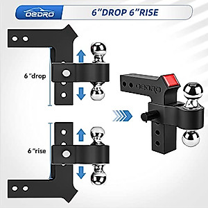 OEDRO Adjustable Trailer Hitch, 6 Inch Drop Hitch Ball Mount Fits 2.5 Inch Receiver, Forged Aluminum Towing Hitch, 2" & 2-5/16" Tow Balls with Double Pin Key Locks, 14,500lbs.