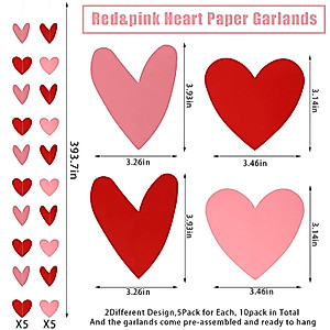 CCINEE 10 Pack Valentines Red Pink Heart Hanging Garland Banners Paper Heart Hanging String Garlands Valentine Hanging Heart Decoration for Valentine's Day Wedding Engagement Home Party Decor