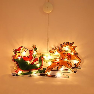 LED Christmas Lights Santa Claus Snowman Elk Window Suction Lights Christmas Lights Decorated Christmas Lights Indoor, Christmas Lights for House (Sleigh Santa (Large))