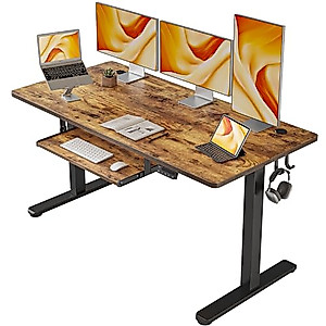 FEZIBO Standing Desk with Keyboard Tray, 55 × 24 Inches Electric Height Adjustable Desk, Sit Stand Up Desk, Computer Office Desk, Rustic Brown
