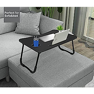 Fayquaze Laptop Bed Table, Portable Foldable Laptop Bed Desk with Storage Drawer and Cup Holder, Lap Desk Laptop Stand Tray Table Floor Table Serving Tray for Eating, Reading and Working