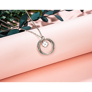 60th Birthday Gifts for Women Sterling Silver Six Ronud Circles Four Leaf Clover Necklace for Women Birthday Gifts