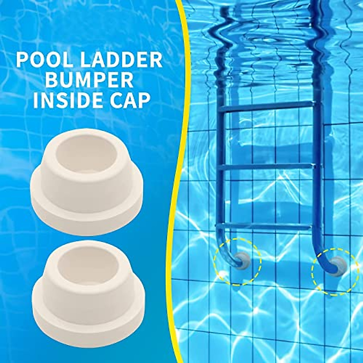 4 Pack Pool Ladder Bumpers for Inground Pool, Steps Inside Plug Caps Fit 1.90in Inner Diameter Ladder Tubing for Protect Swimming Pool Liner, Rubber Ladder Foot Cover, White