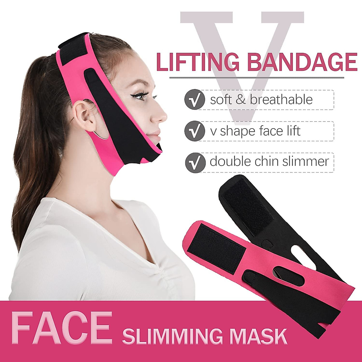 Face Lifting Belt Elastic Face Slimming Bandage V Line Face Shaper Women Chin Cheek Lift Up Belt Facial Anti Wrinkle Strap Face Care Slim Tools (Color : Pink)