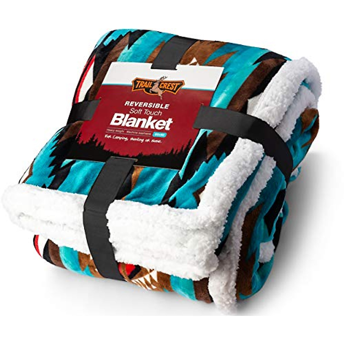 TrailCrest Ultra Soft Sherpa Fleece Throw Blanket, Cozy Plush Adult Blanket for Men & Women, Reversible with Aztec Prints, Machine Washable, 8 Colors