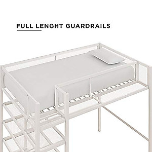 DHP Tiffany Metal Storage Bookcase, Twin Bunk Bed, White Loft