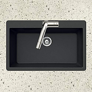 HOUZER V-100 MIDNITE Quartztone Series Granite Top Mount Large Single Bowl Kitchen Sink, Black