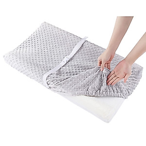 Solid Changing Table Pad Cover Cradle Sheet, Fits 32"/34''x16" Contoured Diaper Changing Pad, Ultra Soft Cozy Minky Dots Plush Changing Table Covers, Breathable Wipeable Removable (Grey)