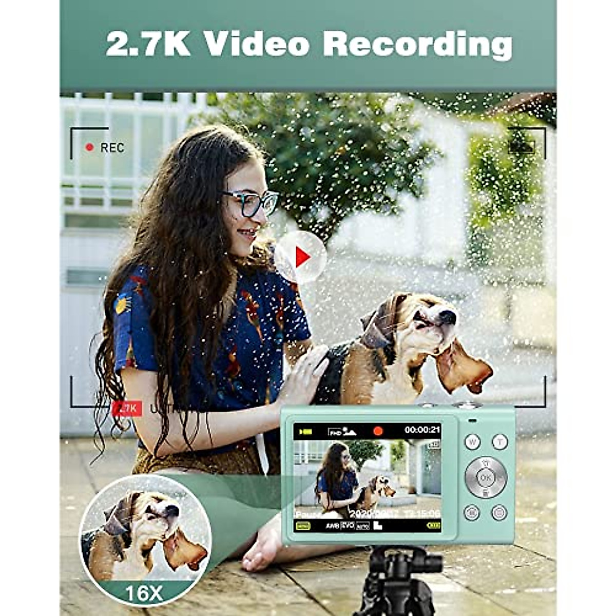 Digital Cameras for Photography Digital Camera Autofocus, 2.7K 48MP Teenager Camera with 2.8" Large Screen, 16X Zoom and 32GB Card, Compact Camera Take Macro Photos, Stylish Portable Camera for Teens