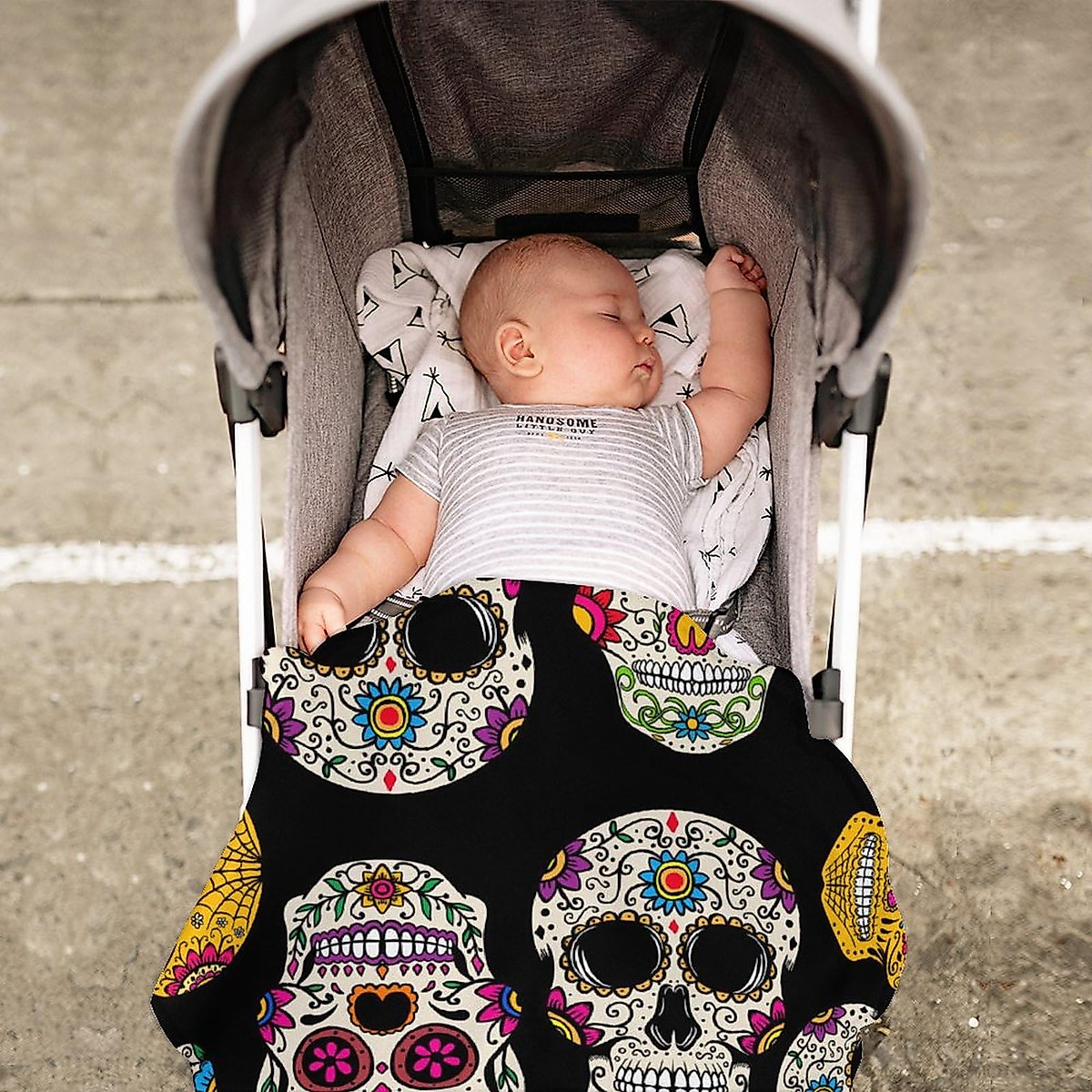 LAKIMCT Mexican Sugar Skulls Round Soft Baby Blankets for Boys Girls, Newborn Blanket for Suitable for Swaddling Sleep Stroller Cover Nursery Blanket, 35 Inch