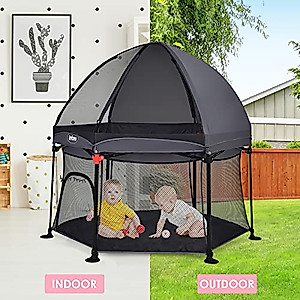 INFANS Baby Playpen with Removable Mesh & UV Canopy, 53" Portable Playhouse with Carry Bag, Dome, Padded Floor, Easy Folding Playard Activity Center (Dark Grey)