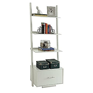 Convenience Concepts American Heritage 4 shelves Ladder Bookcase with File Drawer, White