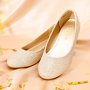 Dream Pairs Girls Mary Jane Ballerina Flat Shoes, Gold/Glitter - 2 Little Kid (Muy-Shine)