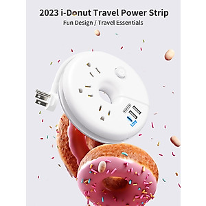 NTONPOWER Travel Power Strip with 3 USB Ports(1 USB C), 3 Outlets,i-Donut Power Strip Flat Plug Extension Cord 1ft Portable Power Strip for Cruise Ship Hotel, Airport,White