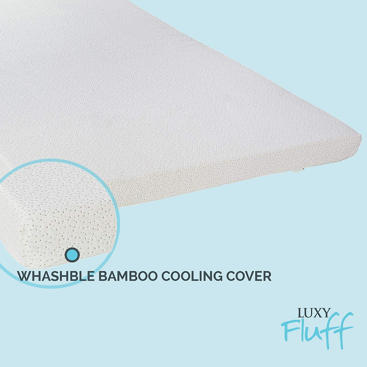 LuxyFluff 2-Inch Gel-Infused Memory Foam Mattress Topper for Cribs and Toddler beds, with Added Ventilated Removable Washable Bamboo Cooling Cover and Corner Straps – 52”x27”x2”