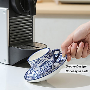 Selamica Ceramic 2.8 oz Espresso Cups, Small Expresso Coffee Cup Set with Saucers, Cappuccino Cups Set of 6, Porcelain Mini Demitasse Cups for Latte Mocha Tea, Gift, Vintage Blue