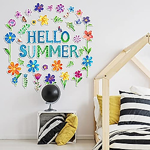 AIEX 53pcs Hello Summer Cut-Outs Floral Cut Outs and Flower Cut Out Paper Elementary Classroom Bulletin Board Decorations for Back to School Bedroom Summer Themed Party Decor
