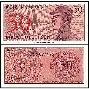 ID 1964 GEM CRISP PAIR OF 1964 INDONESIAN CURRENCY (Farmer and Soldier) Choice Crisp uncirculated