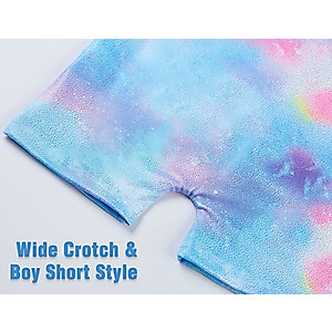 Girls Gymnastics Leotards with Shorts for 9-10 Year Old Big Kids Sparkly Blue Tie Dye Print Sleeveless Biketard Unitards