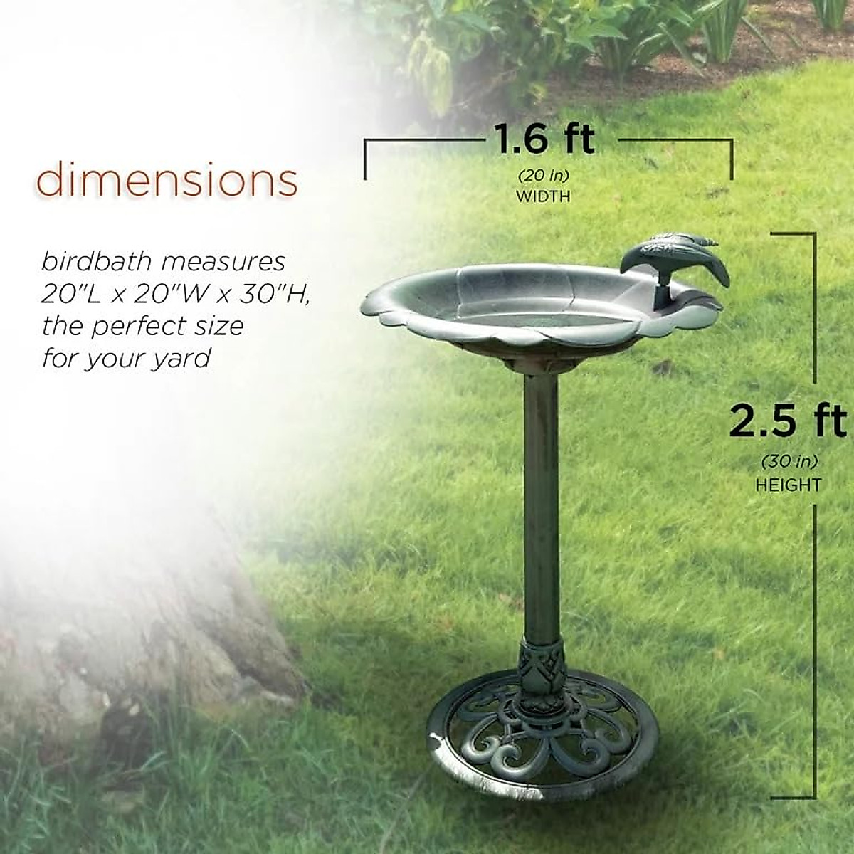 Alpine Corporation 31" Tall Outdoor Antique Flower Birdbath with Bird Decoration Yard Statue