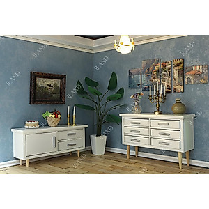 iLAND Dollhouse Furniture on 1/12 Scale of Dining-Room, Wooden Doll House Furniture Miniature of Table Chair & Cabinet (Modern Miniature Furniture 8pcs)