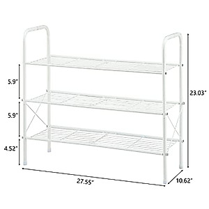 Tajsoon 3-Tier Stackable Shoe Rack Organizer, Adjustable & Expandable Shoe Storage Shelf for Entryway, Metal Wire Grid with X Shape Fixed Frame, White