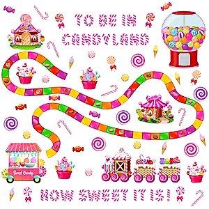 Outus Candyland Ice Cream Bulletin Board Decor Set Classroom Decoration Candy Land Ice Cream Cutout with Glue Points for Candy Birthday Party Classroom School Office Supply Halloween Decor (Candyland)