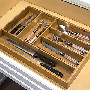 Home Basics CT44542 Bamboo Cutlery Tray Large, 10" x 2" x 14"