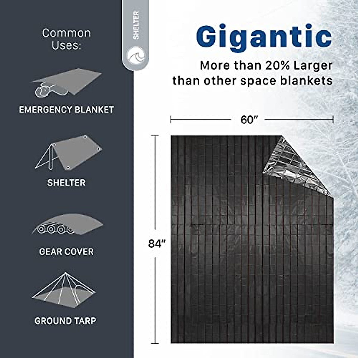 Oceas Outdoor Mylar Emergency Blankets - 4 Pack of Extra Large Thermal Foil Space Blankets - Designed by NASA for Camping, Hiking, and Car Use (Black)