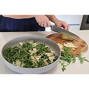 Solomon Says Large Salad Bowl with Lid - 12 Inch Bamboo Fiber Salad Serving Bowl and Acacia Wooden Cutting Board Cover - Bamboo Mixing Bowls for Fruits, Salads, Vegetables and Pasta (Cool Gray)