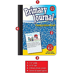Primary Journal, Hardcover, Primary Composition Book Notebook - Grades K-2, 100 Sheet, One Subject, 9.75" x 7.5", Blue Cover-6 Pack