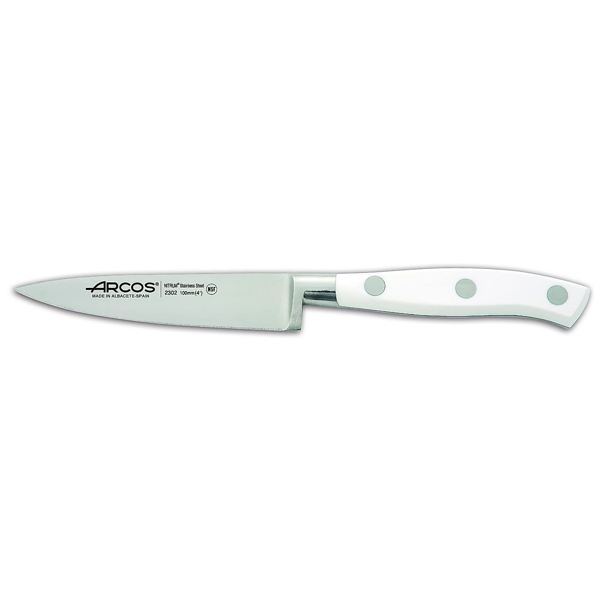 ARCOS Forged Paring Knife 4 Inch Stainless Steel. Kitchen Knife for Peeling Fruits and Vegetables. Ergonomic Polyoxymethylene Handle and 100mm Blade. Series Riviera Blanc. Color White