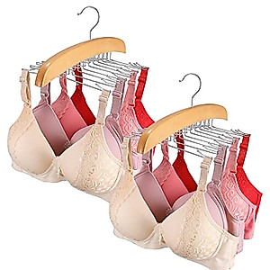 Bra Hanger, Tenyond Tank Tops Hangers Natural Wood Bra Holder Hanger Space Saving Closet Organizer and Storage Rack for Bras, Tank Tops, Camisoles-2 Pack
