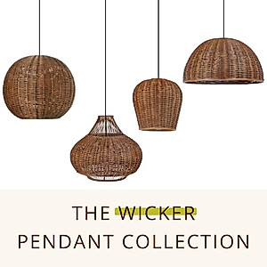 KOUBOO 1050064 Handwoven Wicker Pear Pendant lamp, 18" x 18" x 15", Rustic Brown