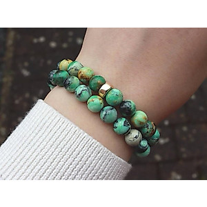 LKBEADS Natural Rare Variscite 8mm rondelle smooth 7inch Semi-Precious Gemstones Beaded Bracelets for Men Women Healing Crystal Stretch Beaded Bracelet Unisex