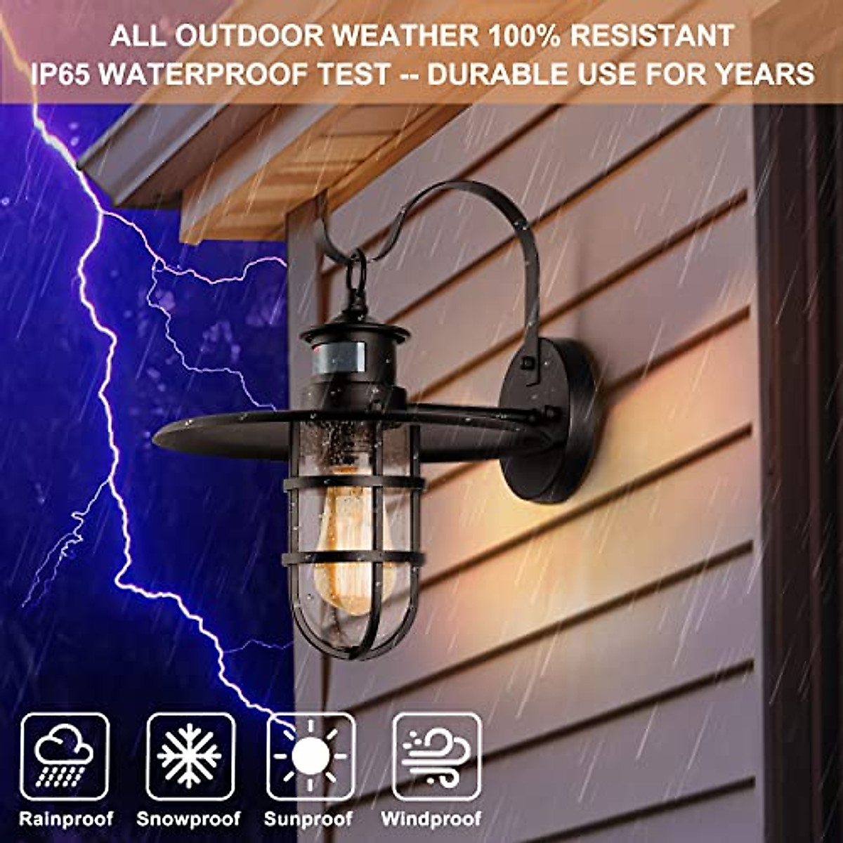 YLHogar Motion Sensor Dusk to Dawn Outdoor Wall Light Fixture Retro Black Wall Sconce,Waterproof Porch Light Wall Mount with Seeded Glass for Entryway Doorway Garden,Exterior E26 Patio Wall Lanterns