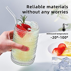 15 oz Clear Hobnail Drinking Glasses with Straws Set of 6, Vintage Glassware Old Fashioned Beverage Glasses, Cocktail Drinking Glassware Set, Kitchen Water Glasses Cup, for Beer, Smoothie, Juice