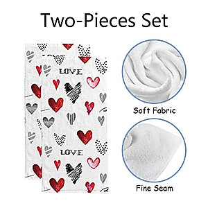 My Little Nest Watercolor Hearts on White 2 Pack Hand Towels for Bathroom Kitchen Towels Microfiber Bath Towel Absorbent Dish Fingertip Towel for Guest Gym Spa Bar 30 x 15 inch
