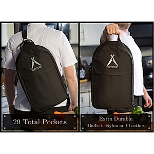 ExecuChef Knife Bag with 29 Pockets for Knives and Kitchen Utensils | Business Card Holder and Lock | Water Resistant and Durable Ballistic Nylon Backpack for Professional Chefs and Culinary Students