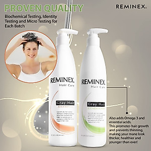 Reminex Anti Grey Hair Shampoo And Conditioner - Color Restore Set To Prevent Gray Hairs and Overall Aging of Hair - Hydrates and Promotes Hair Growth - 1 Pack