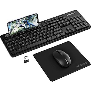 Wireless Keyboard and Mouse Combo - Keyboard with Phone Holder, IVSOTEK 2.4GHz USB Wireless Keyboard Mouse Combo, Full-Size Keyboard and Mouse for Computer, Desktop and Laptop (Black)
