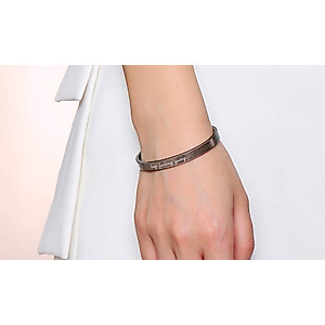 MEALGUET Personalized Cuff Bracelet Stainless Steel Inspirational Bracelets Free Custom Engraved Name Mantra Text Bangle Open Cuff Bangle for Men Women,Antique Grey, 6mm Width