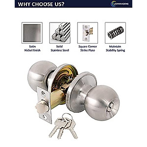 Lanwandeng (2 Pack) Entry Door Knob with Lock and Keys, Exterior/Interior Door Locks with Screwdriver for Bedroom or Bathroom,Satin Nickel Door knobs