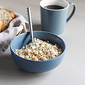 DOWAN 22 Ounces Porcelain Cereal Bowls, Soup Bowls, Bowl Set of 4,Sturdy and Stackable, Dishwasher Microwave Safe, White Bowls for Rice Pasta Salad Oatmeal, Turquoise & AIRY BLUE